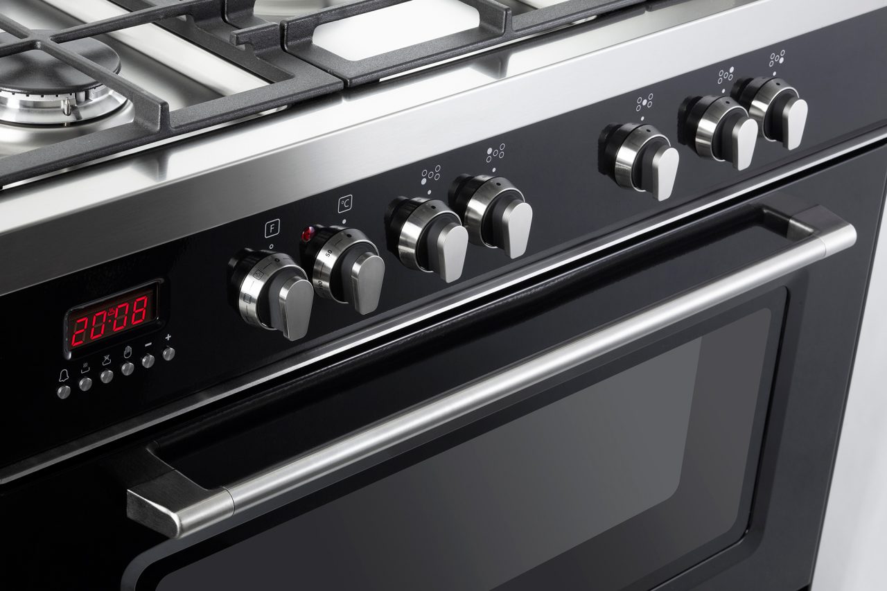 Vintage twin cavity dual fuel Range Cooker in Gloss Black - De'Longhi