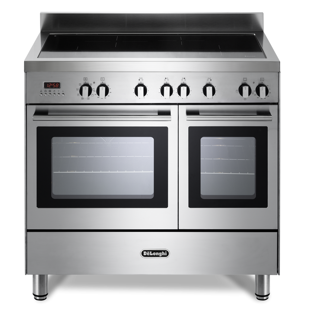 Modern twin cavity induction Range Cooker in Stainless Steel De Longhi