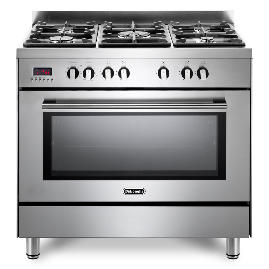 Modern single cavity dual fuel Range Cooker in Stainless Steel - De'Longhi