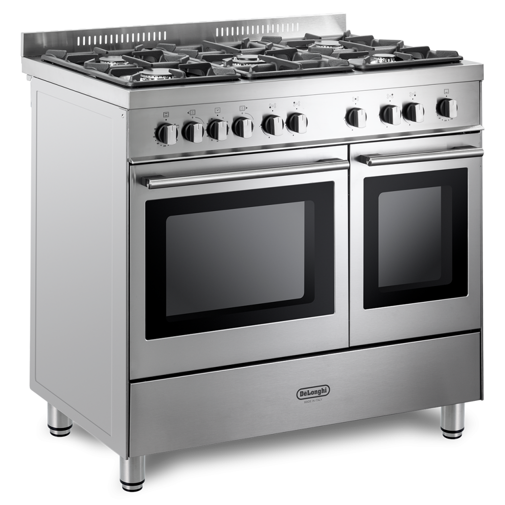 Modern twin cavity gas Range Cooker in Stainless Steel - De'Longhi