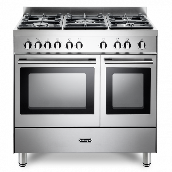 Modern twin cavity gas Range Cooker in Stainless Steel - De'Longhi