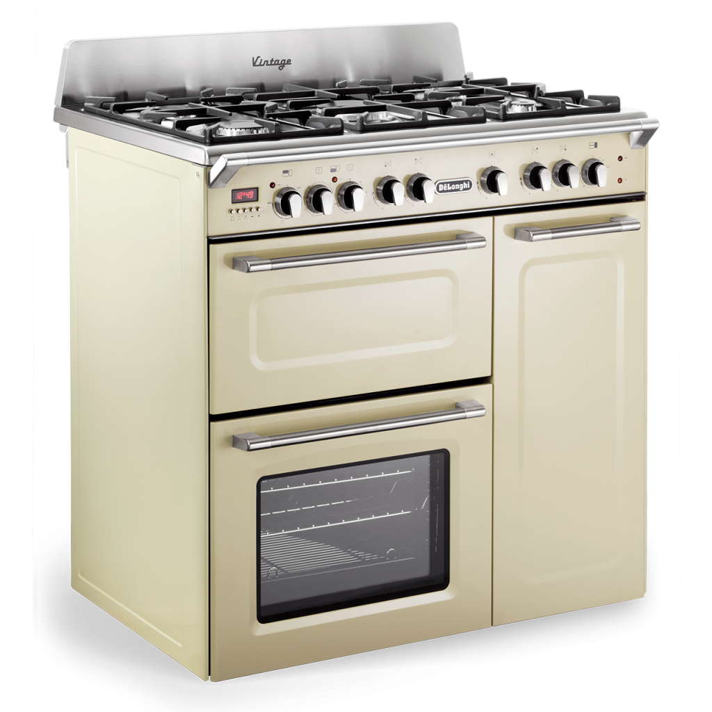 Vintage three cavity dual fuel Range Cooker in Cream - De'Longhi