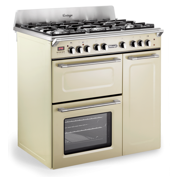 Vintage three cavity dual fuel Range Cooker in Cream - De'Longhi