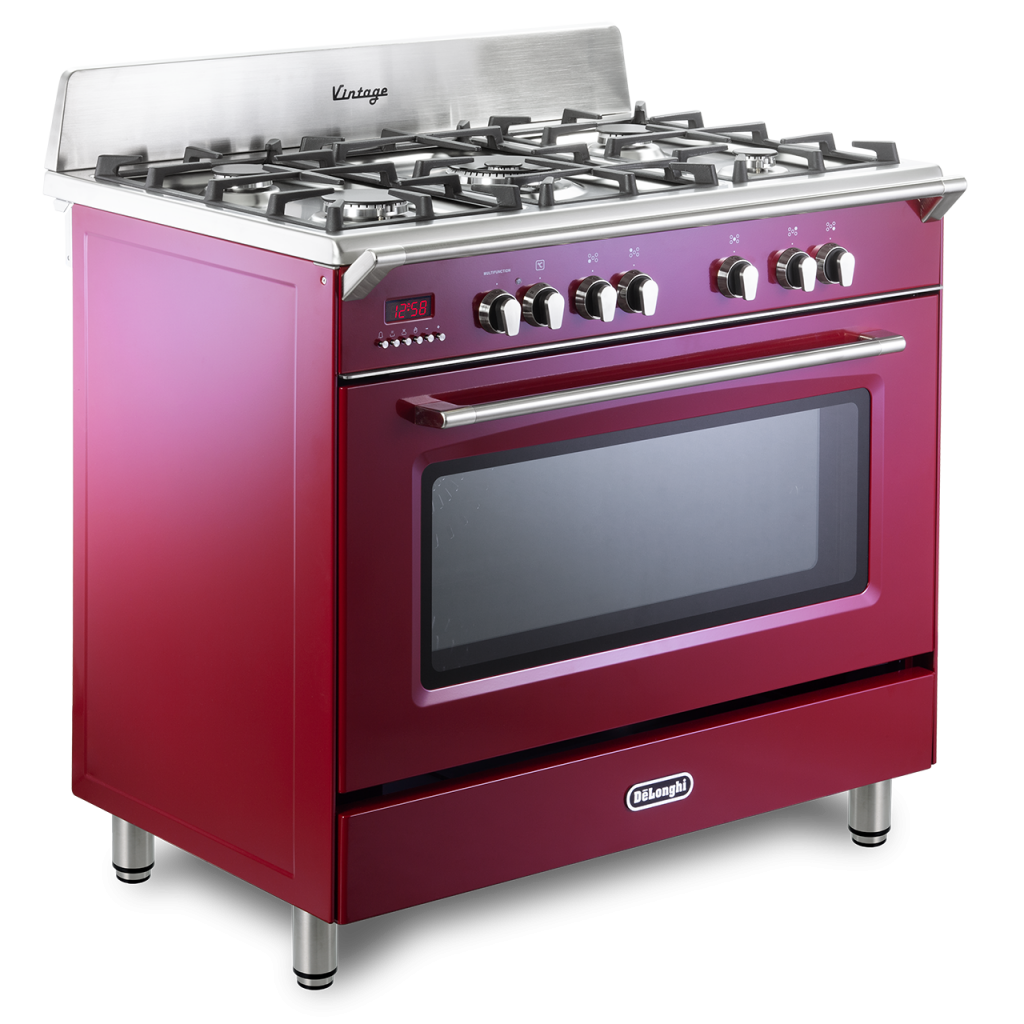 Vintage single cavity dual fuel Range Cooker in Burgundy - De'Longhi