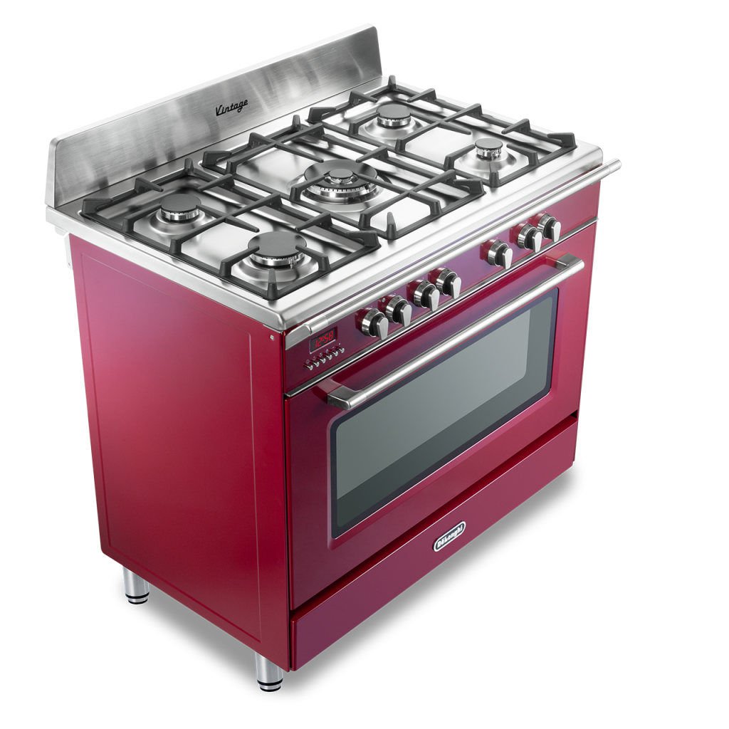 Vintage single cavity dual fuel Range Cooker in Burgundy - De'Longhi