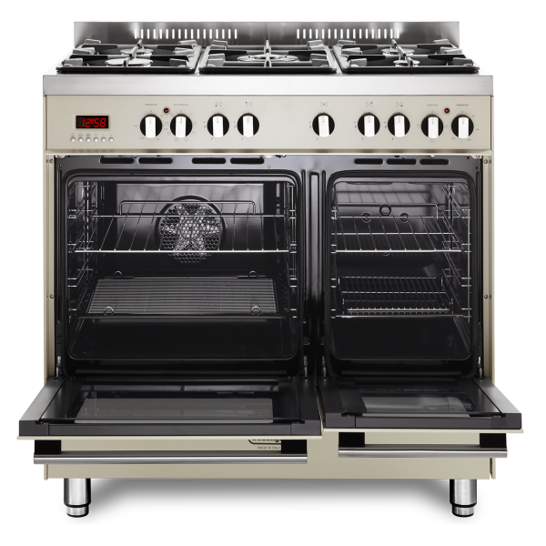 Modern twin cavity dual fuel Range Cooker in Cream - De'Longhi